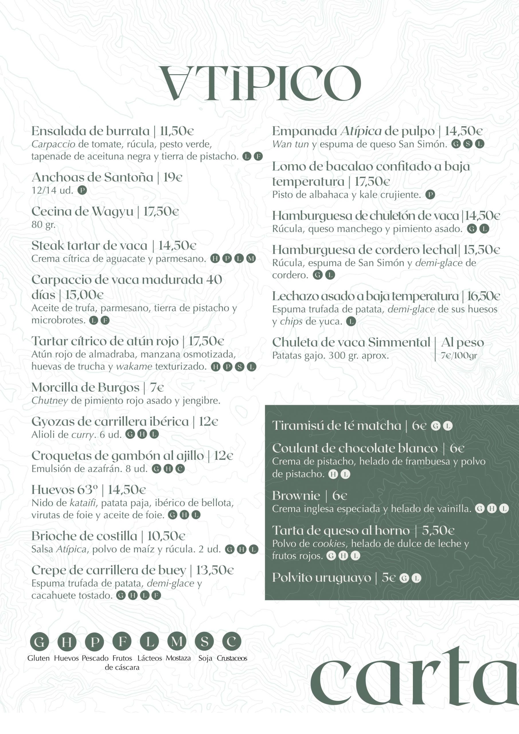 Carta - Atípico Gastrobar